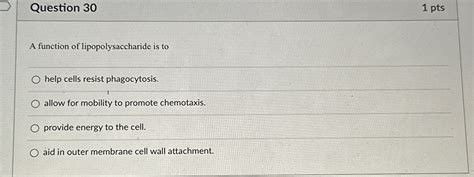 Solved Question 301 ﻿ptsa Function Of Lipopolysaccharide Is
