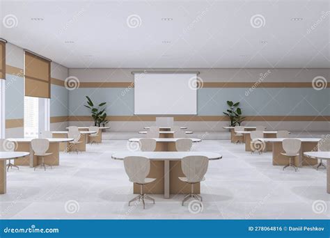 Modern School Classroom Interior With Empty White Mock Up Poster