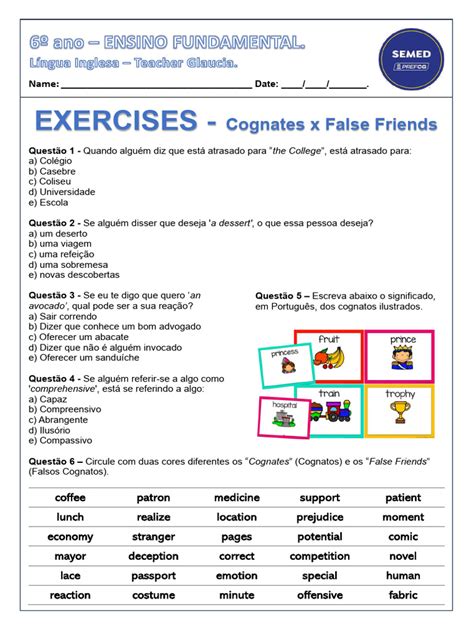 Cognates X False Cognates Exercise Pdf