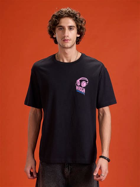 Mens Oversized Bold Graphic Tee Black Wrogn