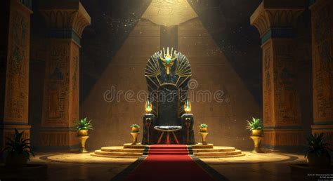 Egyptian Throne Room With Hieroglyphics And Golden Decoration Stock