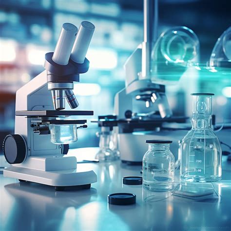 Premium Photo Microscope With Lab Glassware In Modern Medical