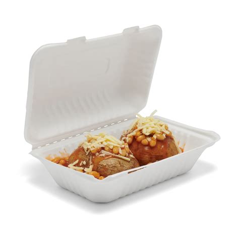 250x 9 X 6 Bagasse Sugarcane Meal Box Takeaway Hinged Clamshell