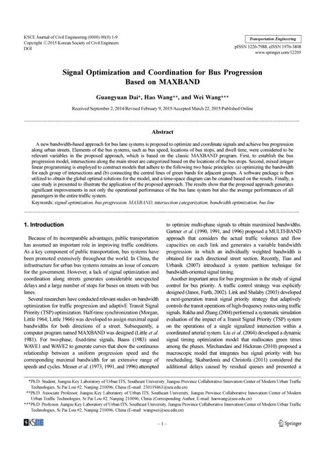 Pdf Signal Optimization And Coordination For Bus Progression Based On