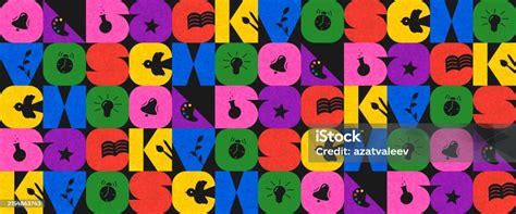 Back To School 추상 복고풍 미니멀 브루탈리즘 비문 원활한 패턴 바우 하우스 기하학적 편지 콜라주 배경입니다 교육 잔인한 다채로운 그래픽 배경 현대 미니멀리스트