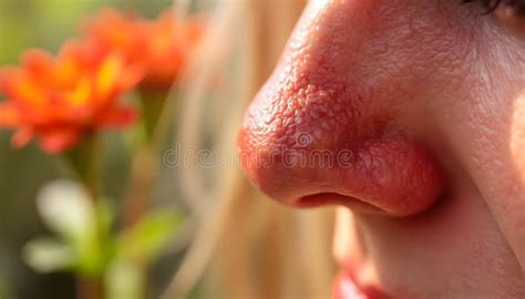 Red And Swollen Nose From Allergy Close Up Of Blonde Woman Stock Illustration Illustration Of