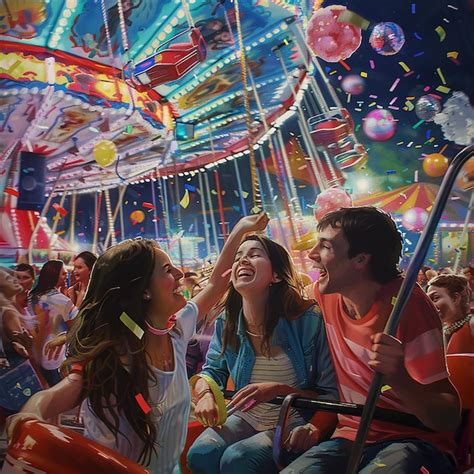 Premium Photo Friends Enjoying Carnival Rides And Cotton Candy