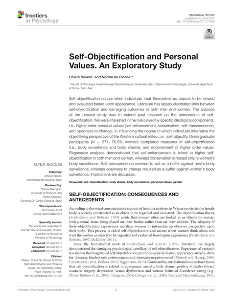 Pdf Self Objectification And Personal Values An Exploratory Study