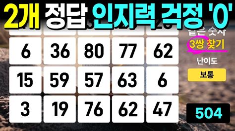 문제 당 2개씩 찾아주시면 인지력 걱정 없습니다 같은숫자찾기 치매예방퀴즈 치매예방활동 숫자퀴즈 숫자찾기 단어퀴즈 치매테스트 Youtube