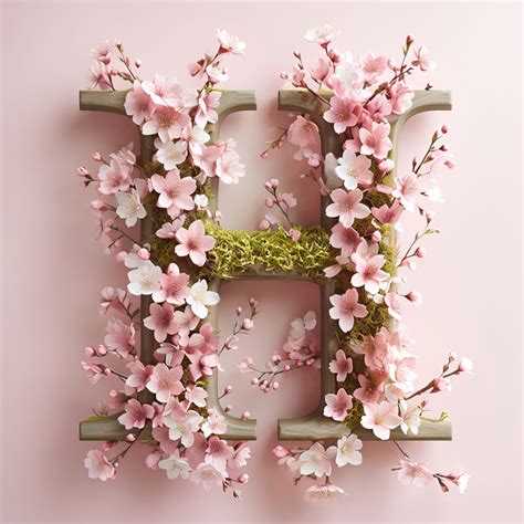 Delicate Sakura Monogram H Design With Floral Accents Monogram