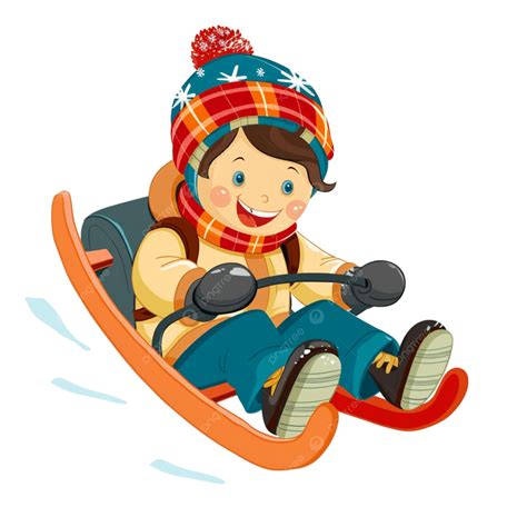 Playful Sledding Clipart With Cute Cartoon Characters Cartoon Sticker