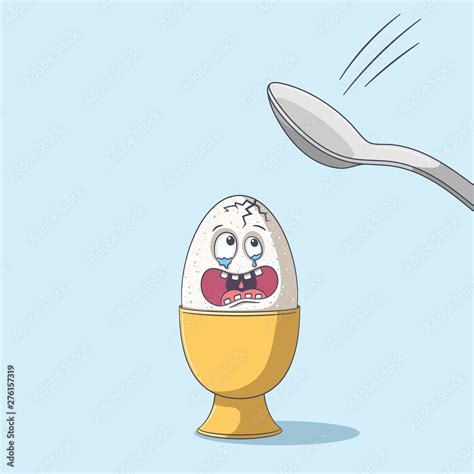 Breakfast Egg Is Afraid Of The Spoon Chartoon Character Illustration