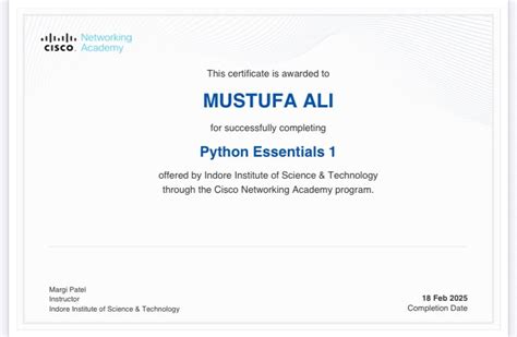Python Cisconetworkingacademy Pythonessentials Certificate