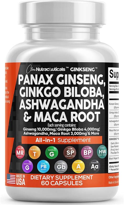 Panax Ginseng 10000mg Ginkgo Biloba 4000mg Ashwagandha Maca