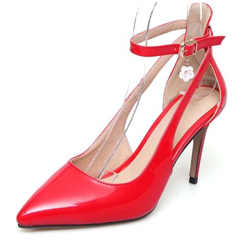 Lib Pointed Toe Stiletto Heels Ankle Cute Buckle Straps Pumps Red