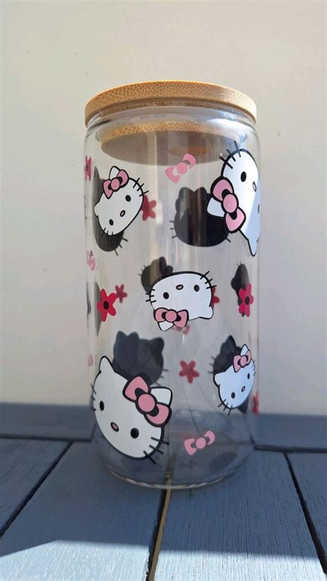 Cute Hello Kitty Can Glass With Straw16oz Glass Can Coffee Coffee