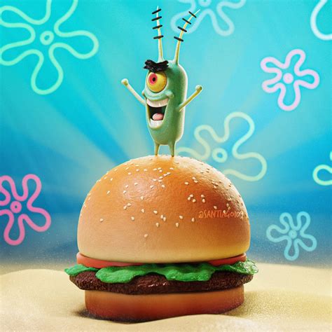 Plankton And A Krabby Patty Made In Blender Rspongebob