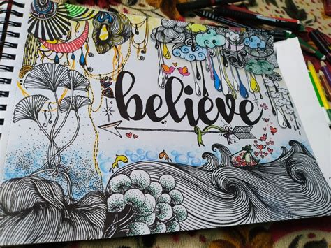 Believe Doodle Art Inspirational Notebook Design Doodle Art Designs