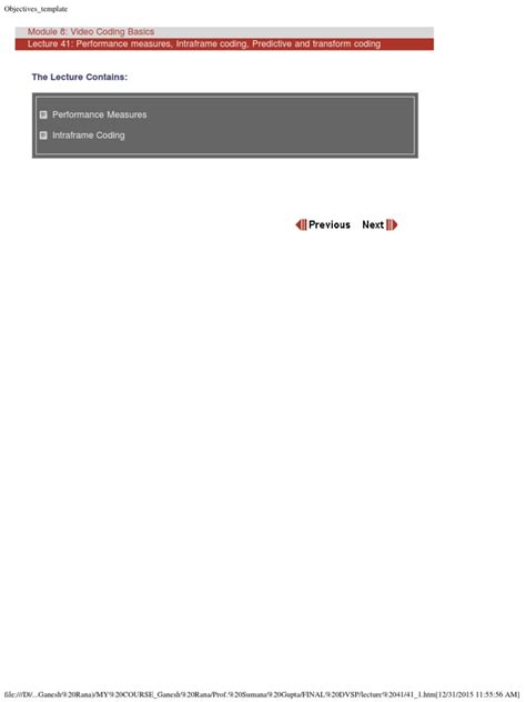 the lecture contains lecture 41 performance measures intraframe