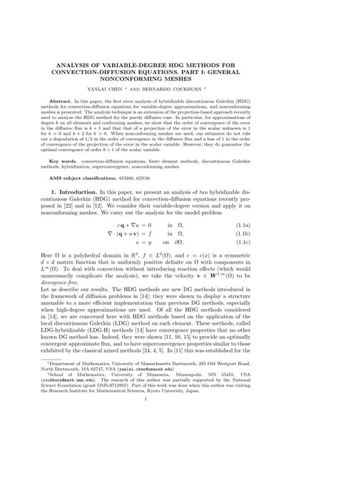Pdf Analysis Of Variable Degree Hdg Methods For Convection Diffusion