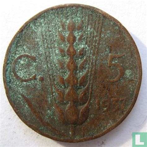 Italy 5 Centesimi 1937 Type 1 Km 59 1937 Italy Lastdodo
