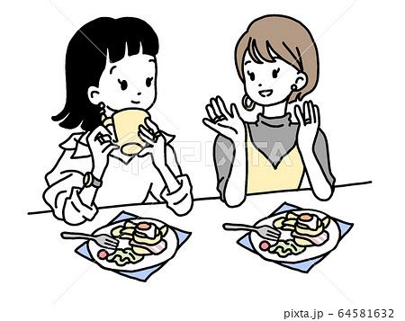女子会 ふたり 女性 友達 ランチ イラストのイラスト素材 64581632 Pixta