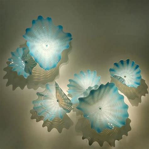 Nordic Murano Glass Flower Plates Blue Mix Clear Color American Art
