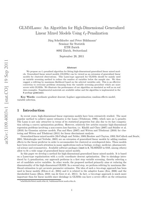 Pdf Glmmlasso An Algorithm For High Dimensional Generalized Linear Mixed Models Using L 1