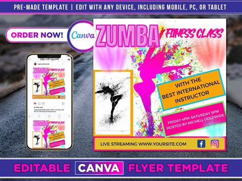 Zumba Class Flyer Canva Template For Diy Social Media Marketing Etsy