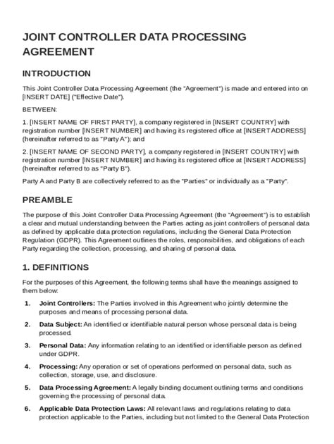 Joint Controller Data Processing Agreement Template Fill Out And Sign Online Dochub
