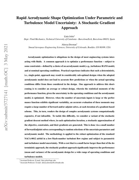 Pdf Rapid Aerodynamic Shape Optimization Under Parametric And