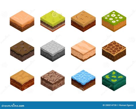 Isometric Soil Layers Diagram Cross Section Of Green Grass And