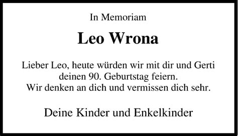 Traueranzeigen Von Leo Wrona Trauer In Nrw De