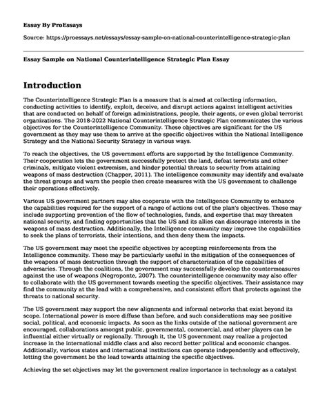 📗 Essay Sample On National Counterintelligence Strategic Plan Free