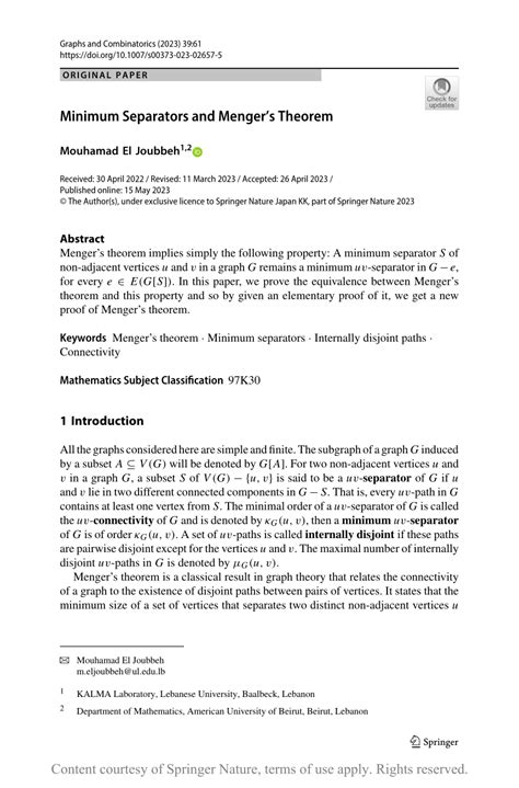minimum separators and menger s theorem request pdf