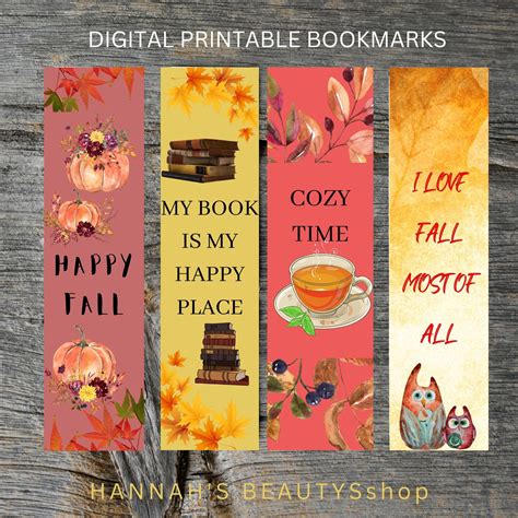 Fall Printable Bookmarks Book Lover Autumn Bookmarks Set Of Etsy