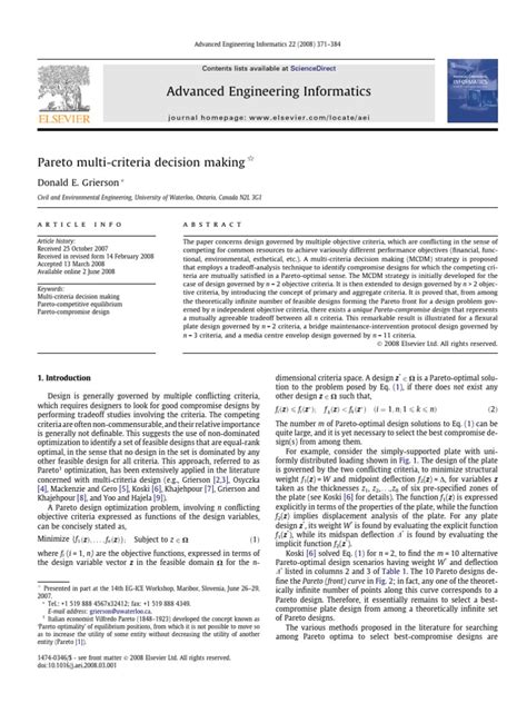 Pareto Multi Criteria Decision Making Pdf Pareto Efficiency