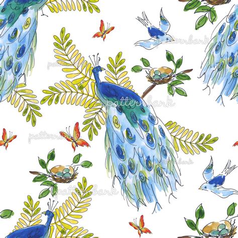 Peacock And Bluebird Repeat Design By Diane Rogers Seamless Repeat