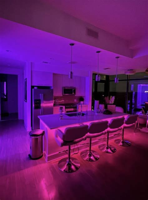 Purple Kitchen Decor With Stylish Stools