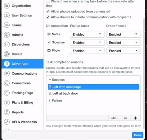 custom task completion reasons onfleet support center