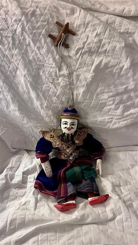 Vingtae Burmese String Marionette Rare Mid Century Ornate Handcrafted String Marionette Golden