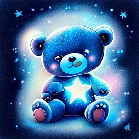 Cute Teddy Bear With Star On Blue Background Vector Illustration