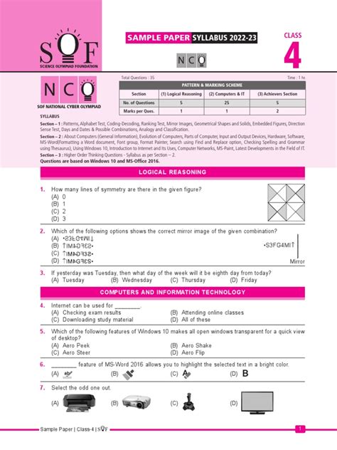 Nco Sample Paper Class 4 Pdf Internet Microsoft Windows