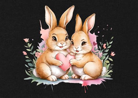 Lovers Rabbits Valentines Day Png Graphic By Amazondesign · Creative