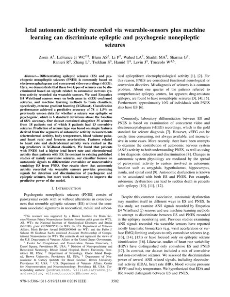 Pdf Ictal Autonomic Activity Recorded Via Wearable Sensors Plus