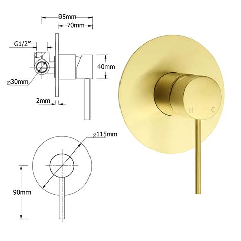 Wels Brushed Gold 2in1 Large Round Shower 12 Rain Head Stainless Steel