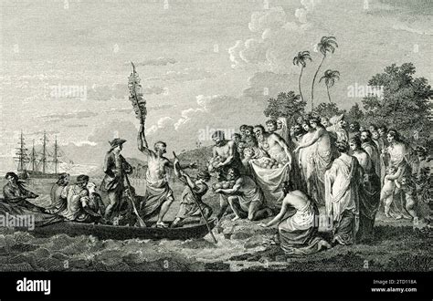 This Illustration Shows Captain Cook Landing On Friendship Island