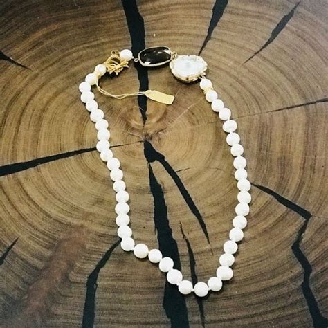Rebecca Hallam Fresh Water Pearls Silver Bead Necklace Stone Beaded