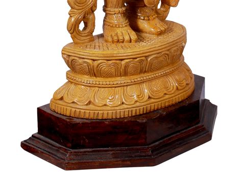 24 Lord Hanuman With Gada Standing On Pedestal Wooden Statue