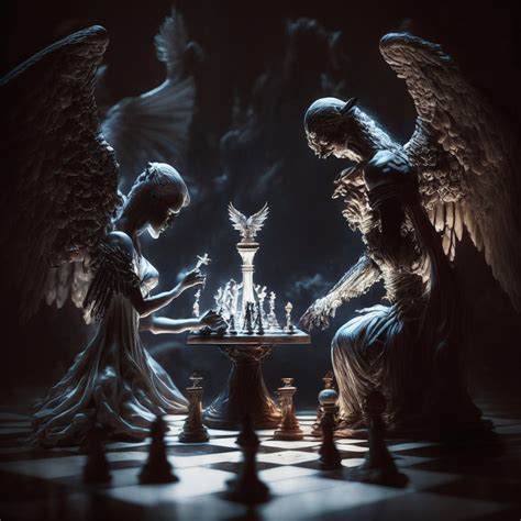 Devil Vs Angel Playing Chess